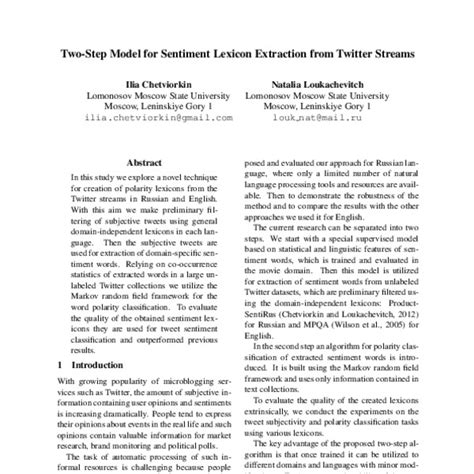 Two Step Model For Sentiment Lexicon Extraction From Twitter Streams Acl Anthology