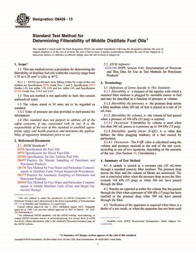 Astm D6426 13 Standard Test Method For Determining Filterability Of Middle Distillate Fuel Oils