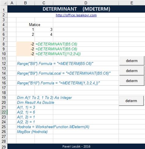 Determinant Mdeterm Determinant Matice Excel Školení Konzultace