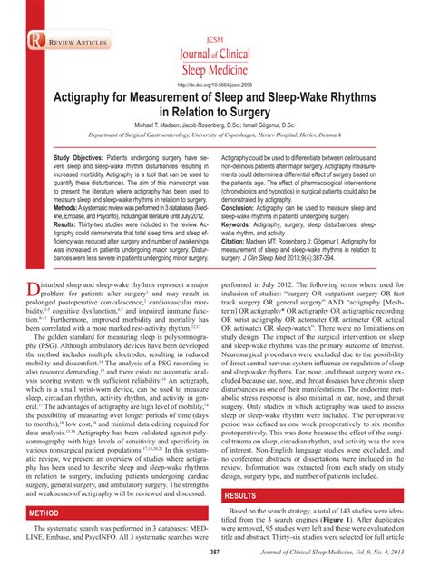 Pdf Actigraphy For Measurement Of Sleep And Sleep Wake Rhythms In Relation To Surgery