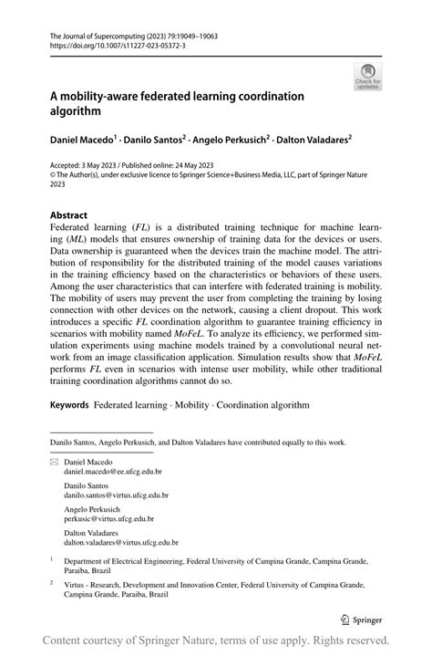 A Mobility Aware Federated Learning Coordination Algorithm Request Pdf