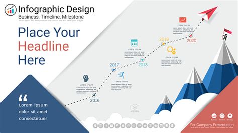 비즈니스 인포 그래픽 타임 라인 이정표 또는로 지도 5 옵션 전략적 계획 회사 값을 정의 하는 사실과 통계를 더 재미 있게 만들기 위해 프로젝트 관리에서 예약에 사용할