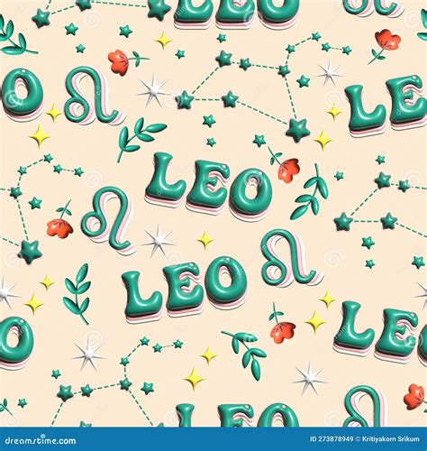 Leo Cute 3d Illustration Zodiac Signs Seamless Pattern Zodiac Icons