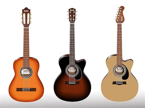 어쿠스틱 클래식 기타 흰색 배경에 고립입니다 프리미엄 벡터