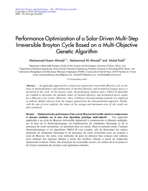 Pdf Performance Optimization Of A Solar Driven Multi Step Irreversible Brayton Cycle Based On