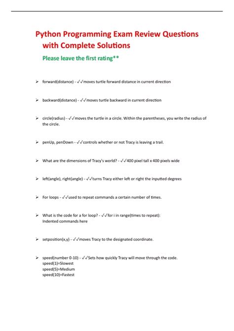 Python Programming Exam Review Questions With Complete Solutions Programming For Python