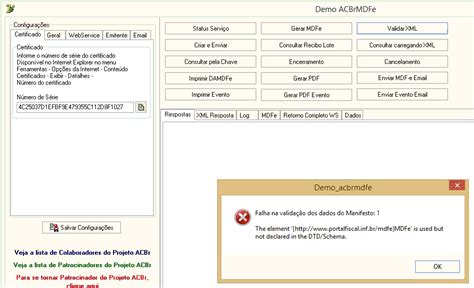 erro na validação do xml acbrmdfe projeto acbr