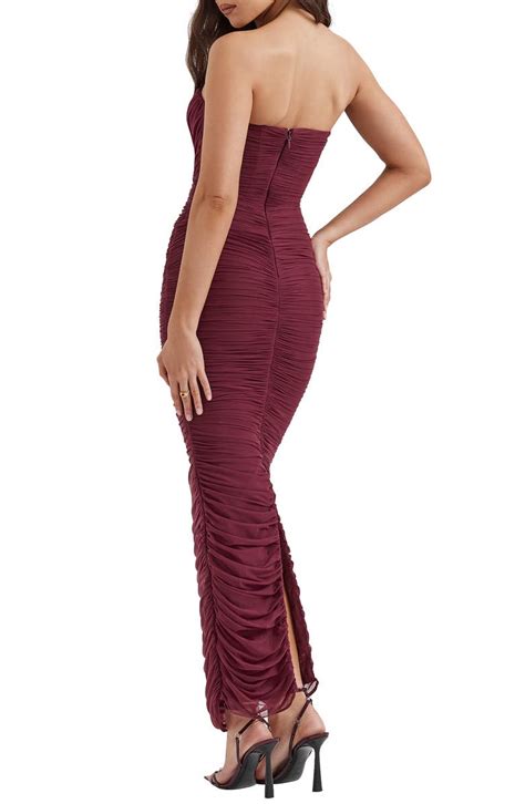 House Of Cb Gradient Color Strapless Ruched Mesh Gown Nordstrom