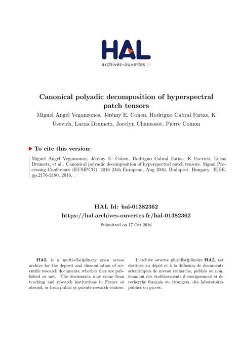 Pdf Canonical Polyadic Decomposition Of Hyperspectral Patch Tensors