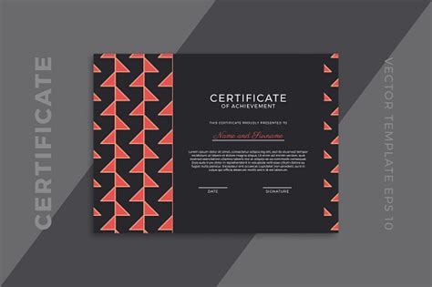 졸업 또는 과정 완료를위한 현대 비즈니스 디플로마 모형 기하학적 패턴이있는 트렌디 한 수평 감사 어두운 템플릿 벡터 배경 Eps