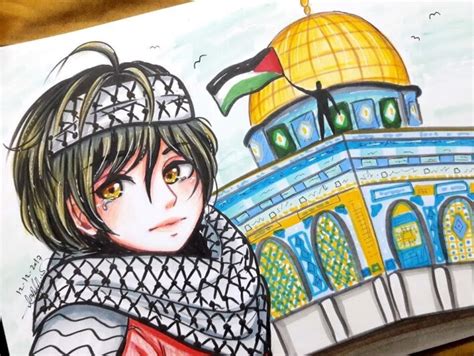 نقاشی فلسطین و غزه کودکانه ساده و آسان برای رنگ آمیزی