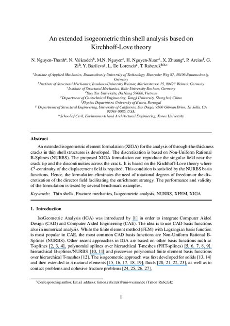 Pdf An Extended Isogeometric Thin Shell Analysis Based On Kirchhoff