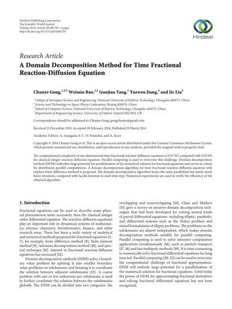 Pdf A Domain Decomposition Method For Time Fractional Reaction Diffusion Equation