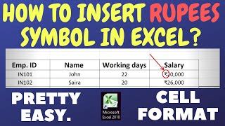 How To Add Rupee Symbol In Excel How To Type Rupee Sign In Excel Symbol