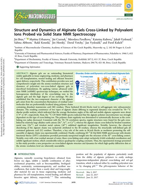 Pdf The Structure And Dynamics Of Alginate Gels Crosslinked By