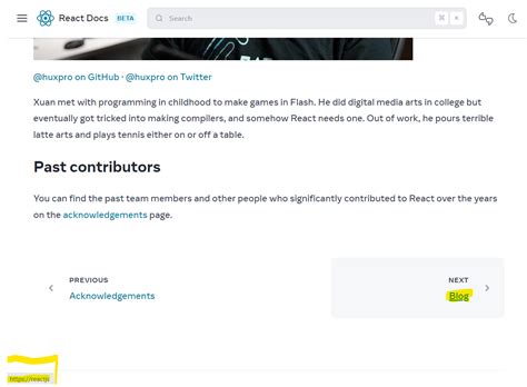 [beta] issue in the navigation of the react docs page · issue 5125