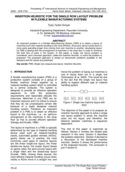 Insertion Heuristic For The Single Row Layout Problem In Flexible Manufacturing Systems