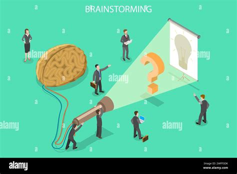 Isometric Flat Vector Concept Of Brainstorming Creative Idea Team Work Process Innovation And
