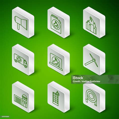세트 라인 소방 호스 릴 불타는 건물 확성기 실내 벽난로 구급차 및 응급 차량 가연성 액체 용 캐니스터 역 건물 및 곡괭이