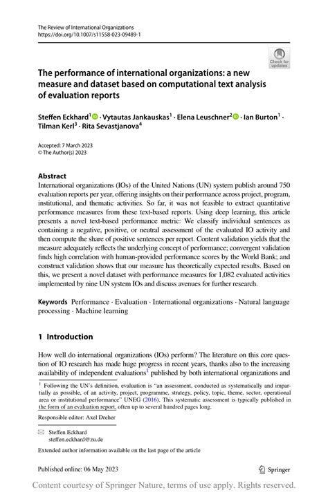 Pdf The Performance Of International Organizations A New Measure And Dataset Based On