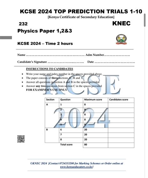 Kcse 2024 Phy Pp1 Pp2and Pp3 Top Predictions Master Trials 1 10 {qns