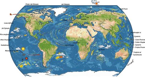 World Map Illustrating Global Weather Patterns And Atmospheric Currents