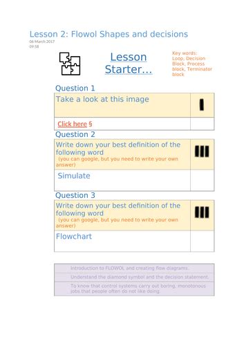 Ks3 Flowol Lesson 2 Flowol Shapes Using Decisions And Control Systems Teaching Resources