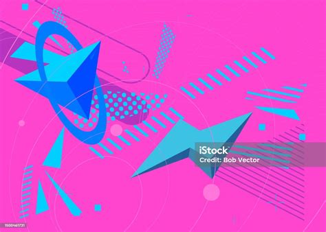 파란색과 분홍색 기하학적으로 밝고 단순한 최소 배경입니다 빈티지 기하학적 테마 포스터 배너 표지 디자인을 위한 무작위 바쁜 복고풍 그래픽 모양 템플릿입니다 가리기에 대한