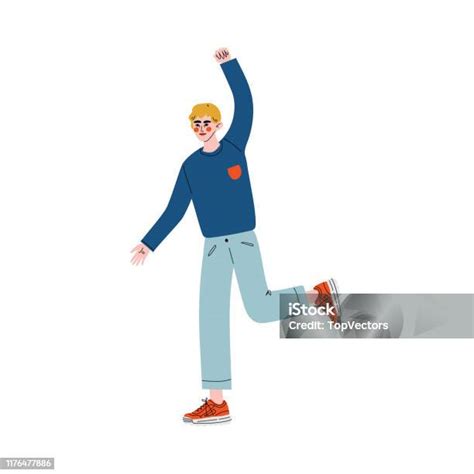 행복한 젊은 남자 축하하고 기뻐하는 승리 성공적인 사람들 개념 벡터 일러스트 긍정적인 감정 표현에 대한 스톡 벡터 아트 및 기타 이미지 긍정적인 감정 표현 남자