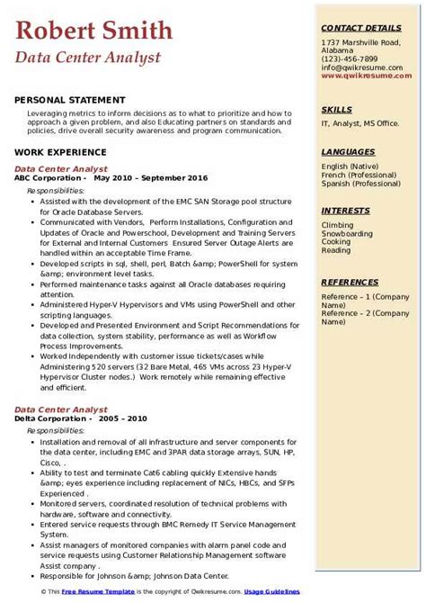 10 Data Center Analyst Resume Samples And Templates For 2025