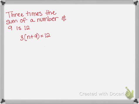 Solve Each Number Word Problem Three Times The Sum Of A Number And Nine Is Find The Number