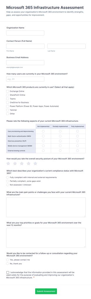 Microsoft 365 Infrastructure Assessment Form Template Jotform
