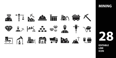 Mining Icon Set Extraction Of Minerals In The Mine And Surface