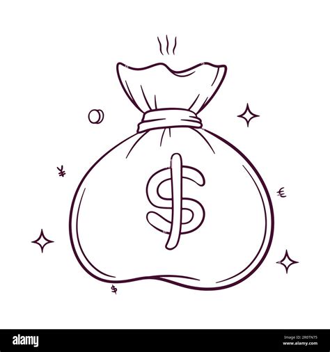 Money Bag In Dollar Currency Hand Drawn Vector Illustration Stock