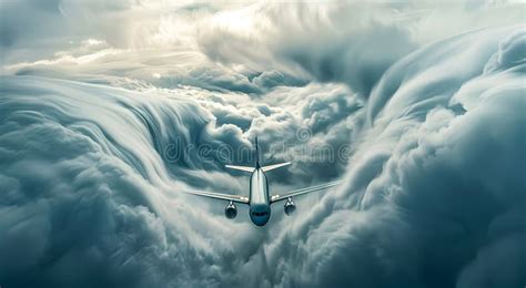 Turbulence The Airplane Moves Through Raging Clouds Powerful Rising And Falling Air Currents