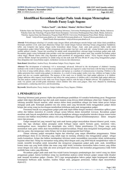 identifikasi kecanduan gadget pada anak dengan menerapkan metode fuzzy logic sugeno
