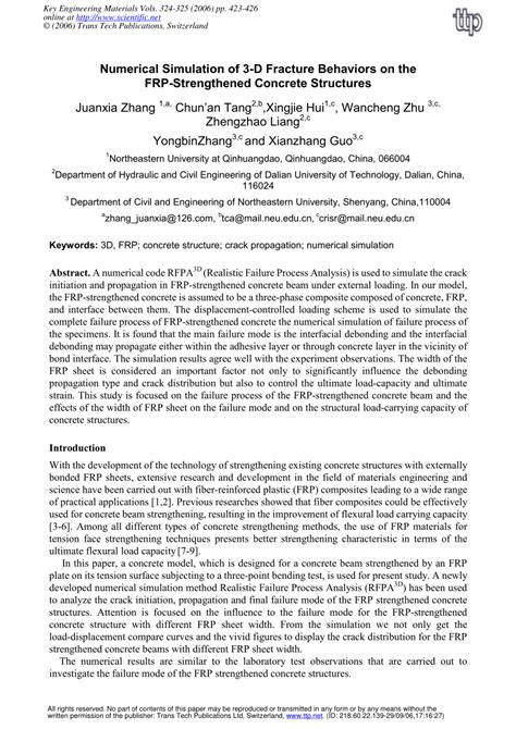 Pdf Numerical Simulation Of 3 D Fracture Behaviors On The Frp Strengthened Concrete Structures