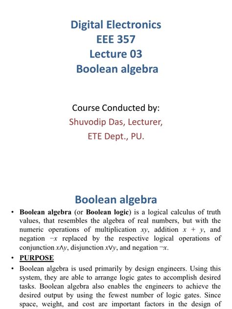 Lecture 03 Boolean Algebra 240611 Pdf