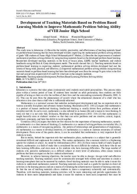 Pdf Development Of Teaching Materials Based On Problem Based Learning