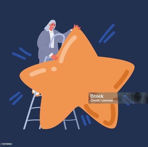 여자의 만화 벡터 삽화는 서비스나 상품을 평가하기 위해 노란색 별을 들고 있다 클라이언트 여성 캐릭터 피드백과 높은 평가 고객 사용자 평가 스타 개념에 대한 스톡 벡터 아트