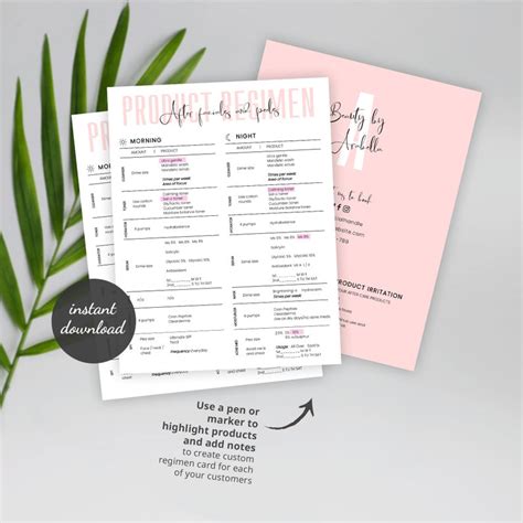 Facial Product Regimen Template Printable Chemical Peel Etsy