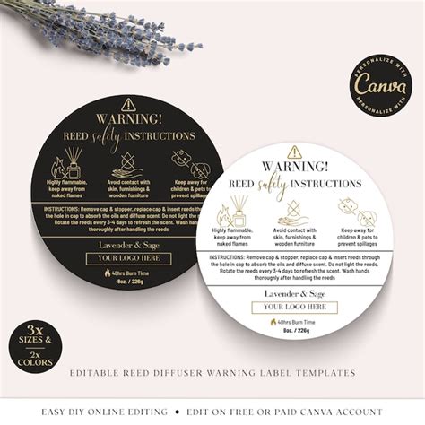 Diffuser Warning Label Template Etsy