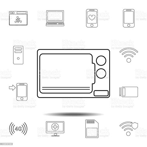 전자레인지 아이콘 Ui 및 Ux 웹 사이트 또는 모바일 응용 프로그램에 대해 설정 된 기술 아이콘의 간단한 가느다란 선 개요
