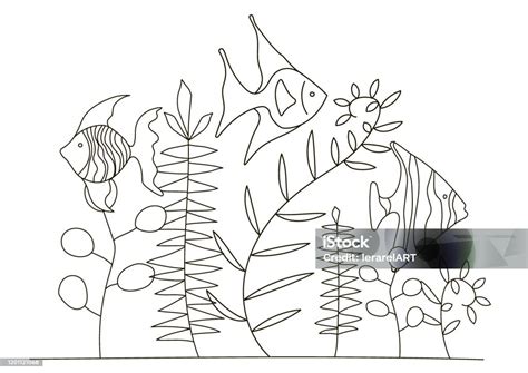 어린이와 성인을위한 손으로 그리기 색칠 공부 페이지 선형 스타일의 아름다운 색칠 공부 책 창의력을 발휘합니다 열대 어류 조류 바다 수중 세계와 안티 스트레스 색칠 공부