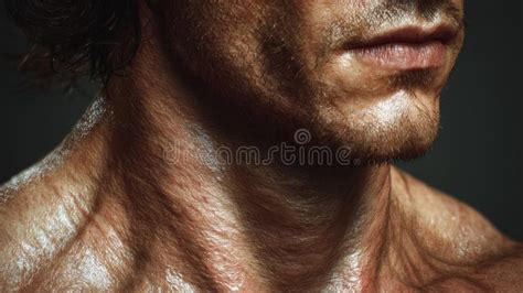Close Up Of Muscular Male Neck And Shoulders With Defined Skin Texture
