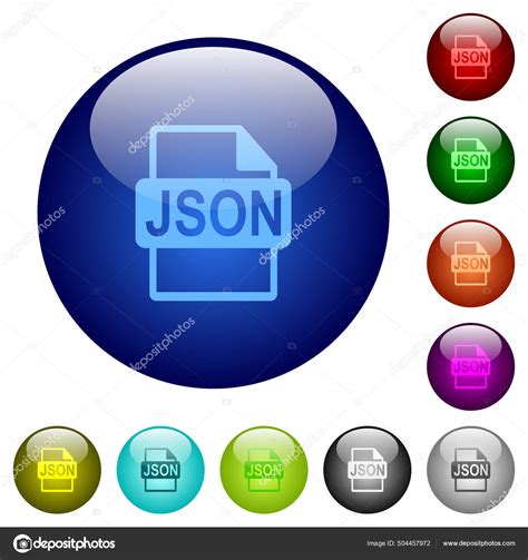 Json File Format Icons Glass Buttons Multiple Colors Arranged Layer