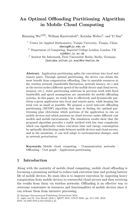 Pdf An Optimal Offloading Partitioning Algorithm In Mobile Cloud Computing