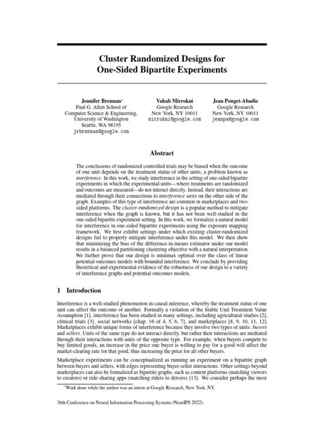 Cluster Randomized Designs For One Sided Bipartite Experiments Pdf