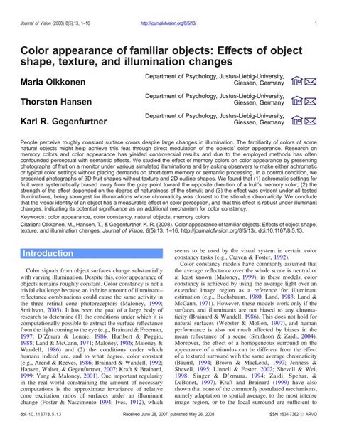 Pdf Color Appearance Of Familiar Objects Effects Of Object · That The Visual Identity Of