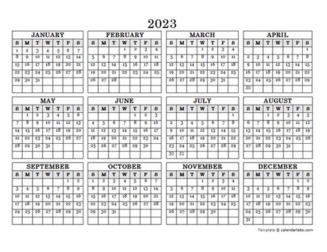 2023 Blank Yearly Calendar Landscape Free Printable Templates